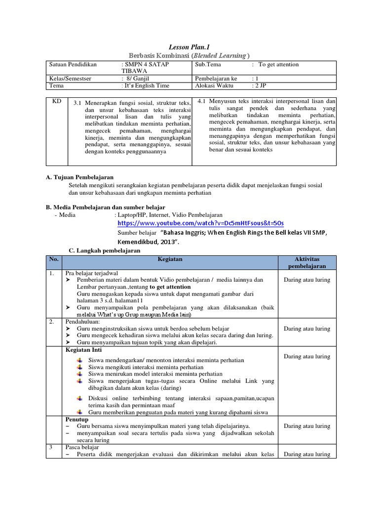 Lesson Plan Blended Learning | PDF