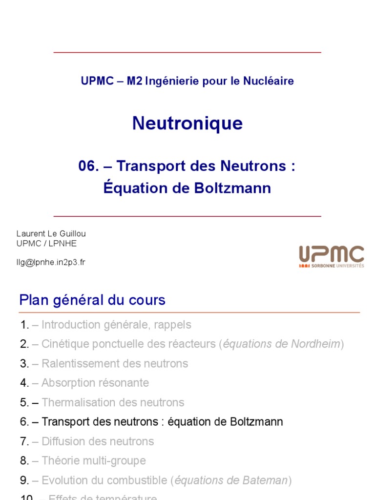 06 Transport Equation de Boltzmann | PDF | Fission nucléaire | Neutron