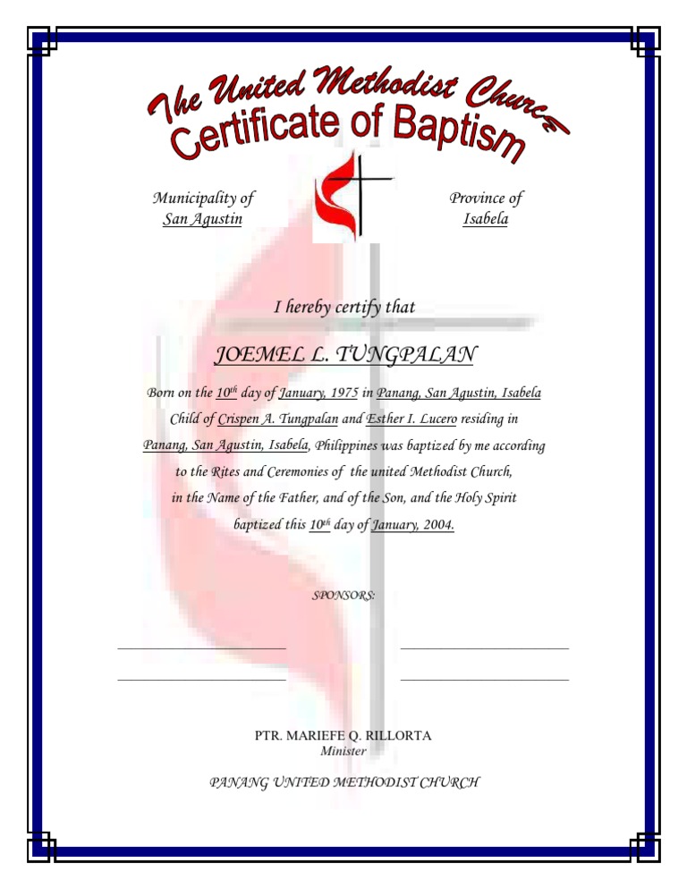 Umc Baptism Certificate | PDF