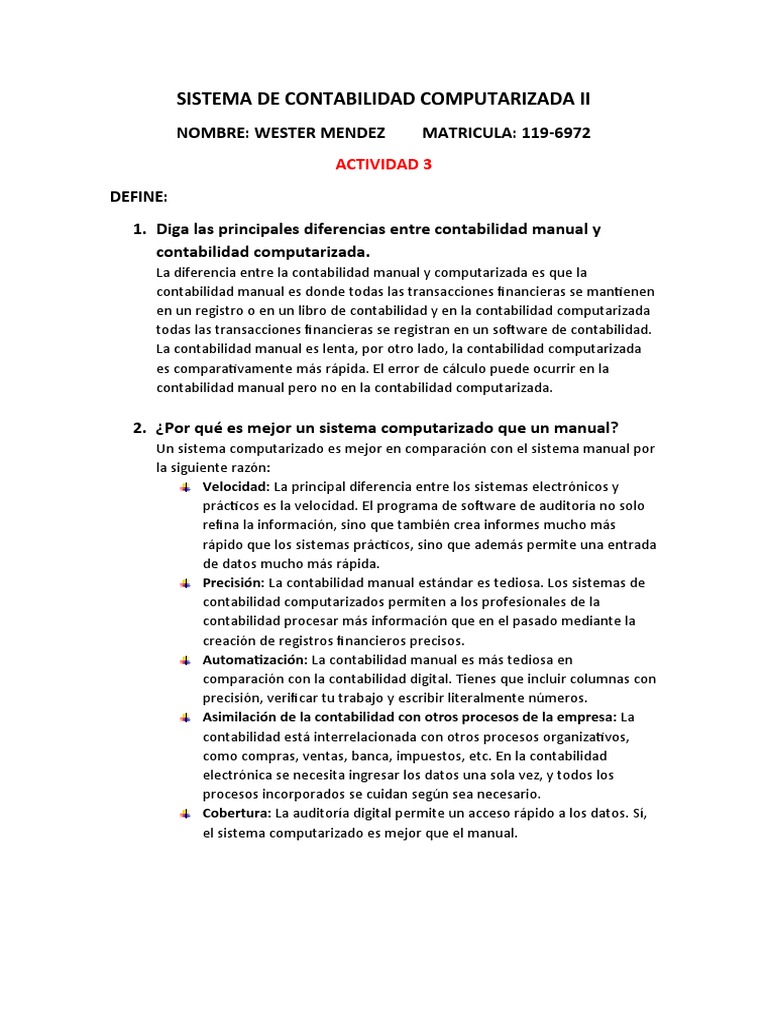 Sistema de Contabilidad Computarizada Ii - Actividad 3 | PDF ...