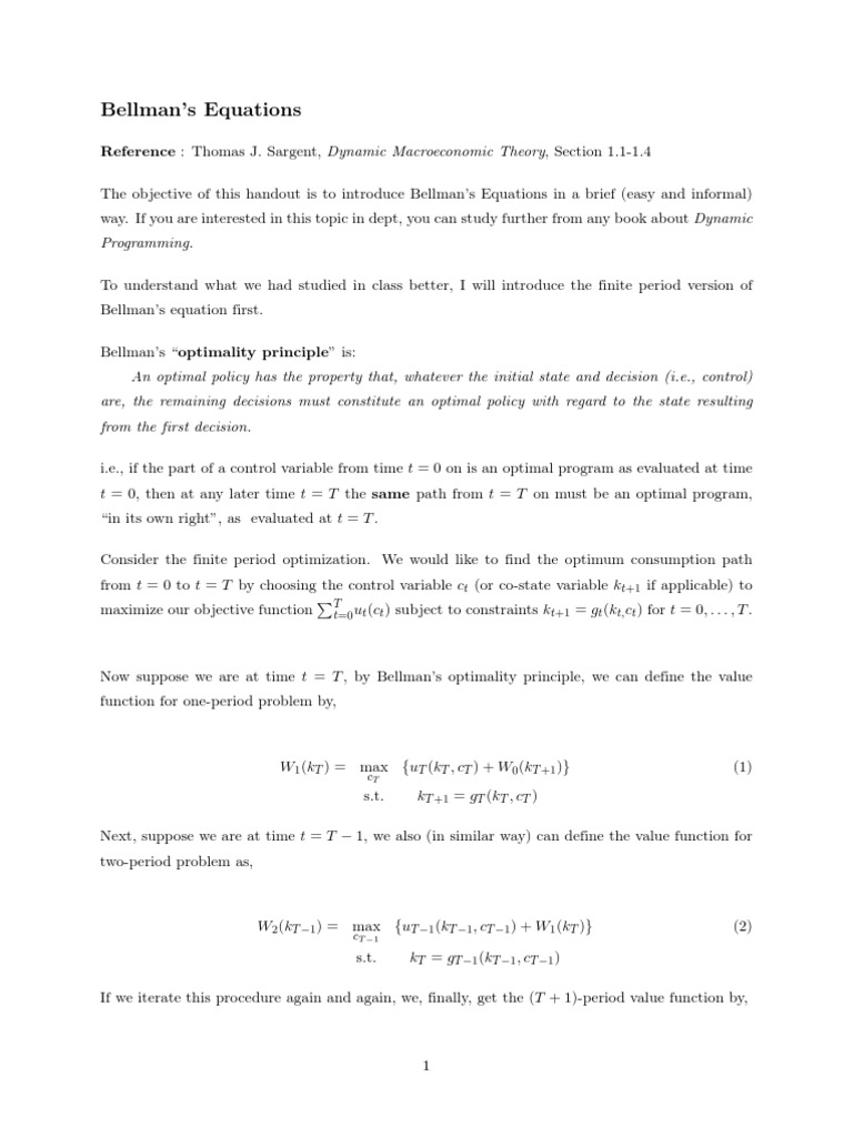 Bellman's Equations: T t+1 T T 0 T T t+1 T T, T | PDF | Mathematical ...