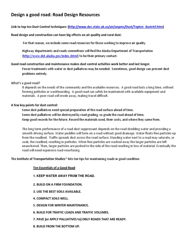 Design A Good Road: Road Design Resources | PDF | Road | Dust