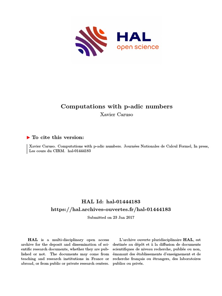 Computations With P Adic Numbers Pdf Field Mathematics Numbers