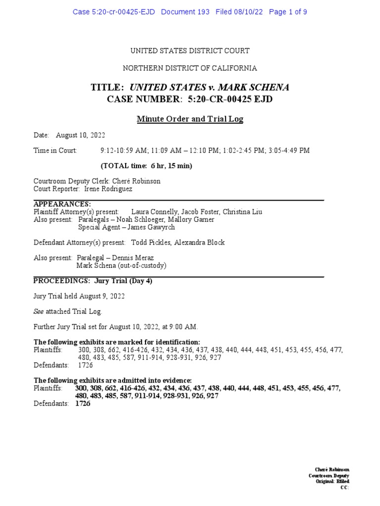 Title: United States V. Mark Schena CASE NUMBER: 5:20-CR-00425 EJD ...