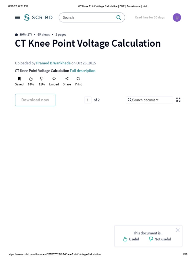 CT Knee Point Voltage Calculation - PDF - Transformer - Volt | PDF ...
