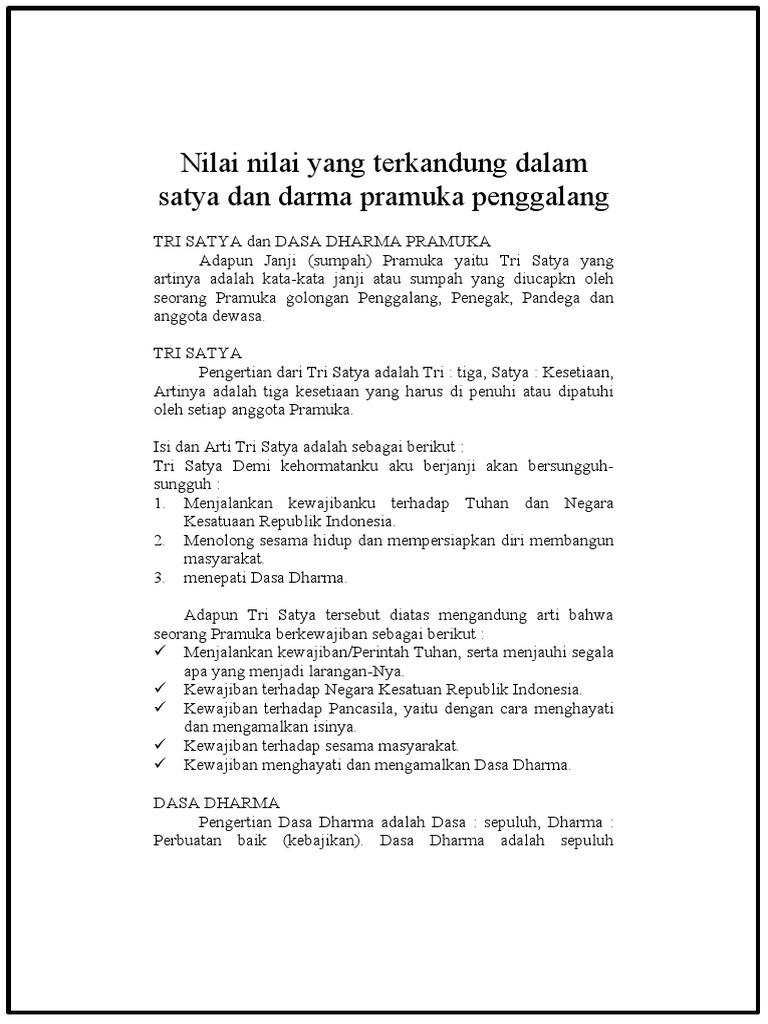 Nilai Nilai Yang Terkandung Dalam Satya Dan Darma Pramuka Penggalang | PDF