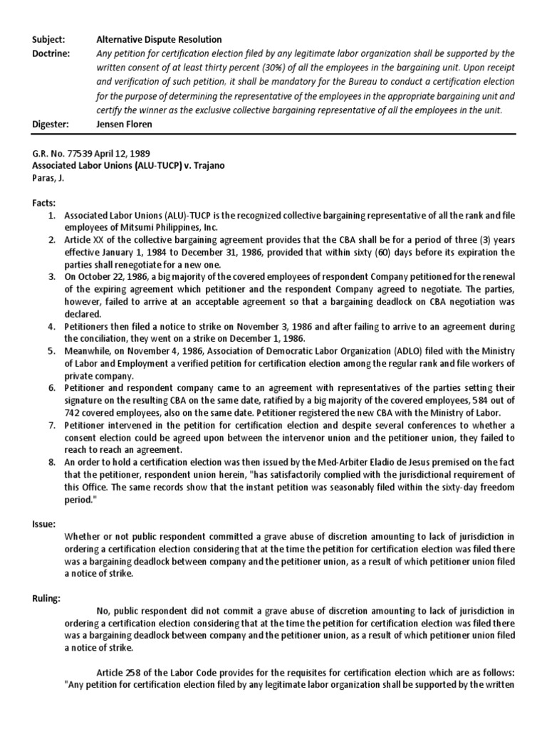 Associated Labor Unions (ALU-TUCP) v. Trajano | PDF | Strike Action ...