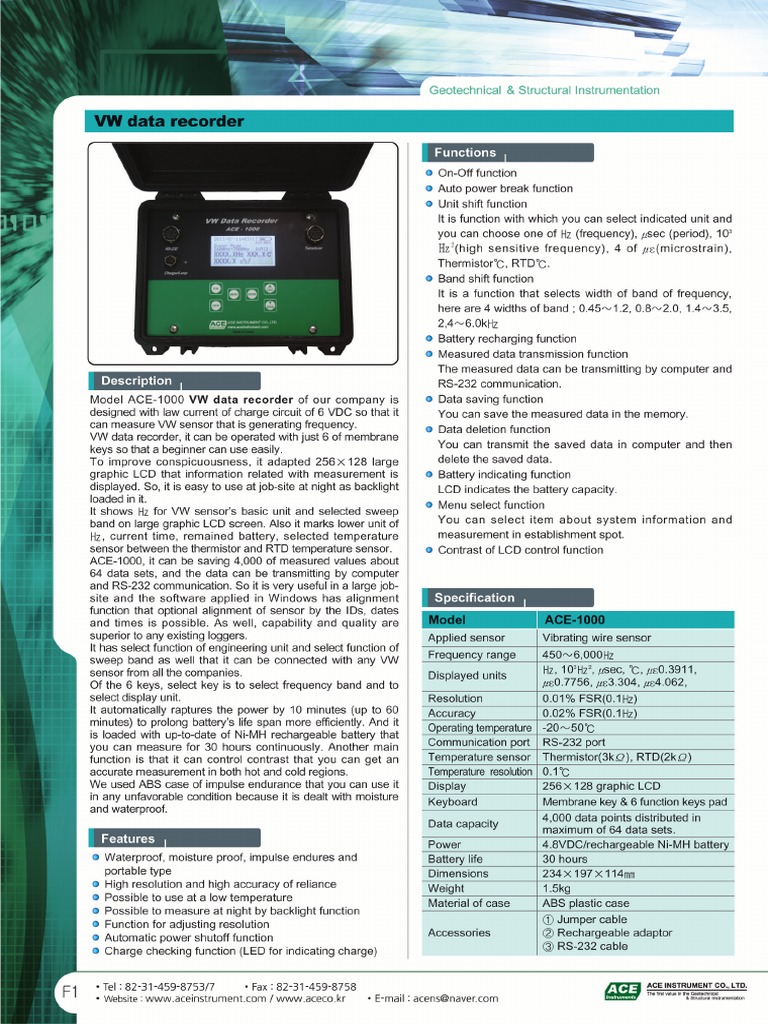 VW Data Recorder - ACE-1000 | PDF