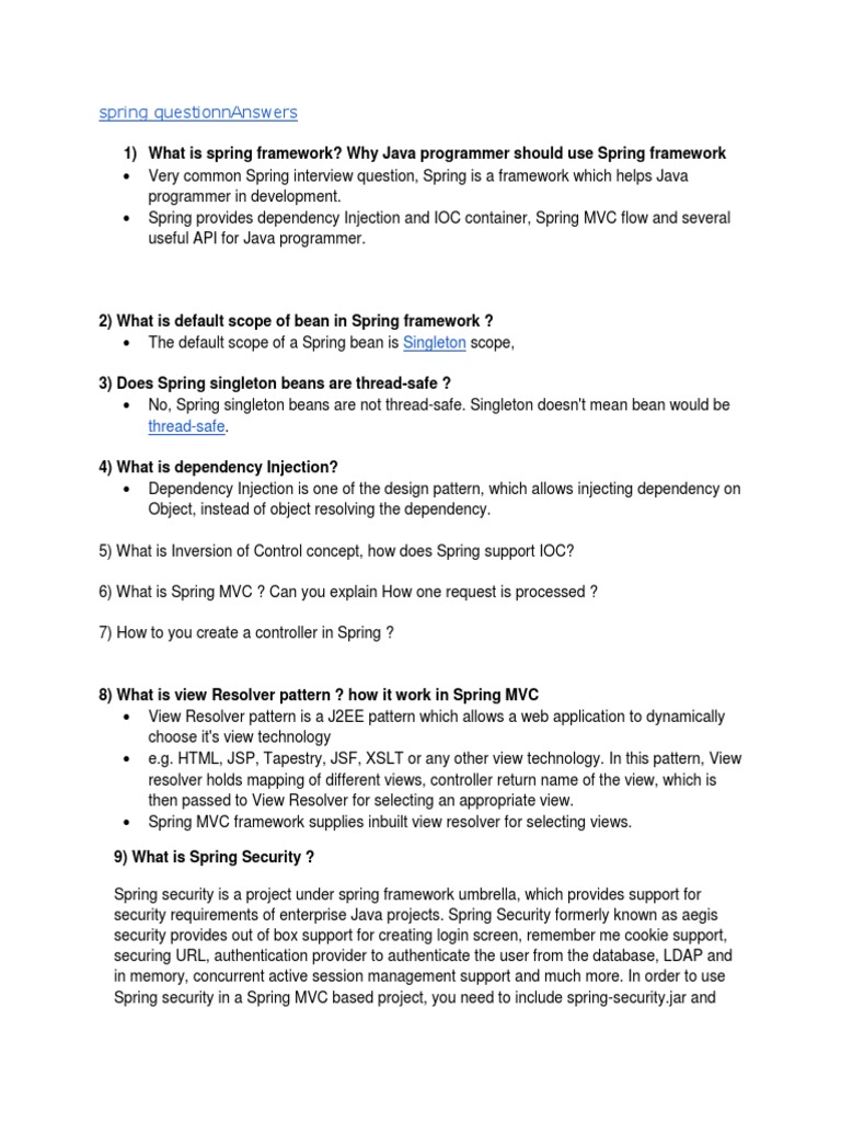 Spring 5.0 Question and Answers | PDF | Spring Framework | Software Architecture