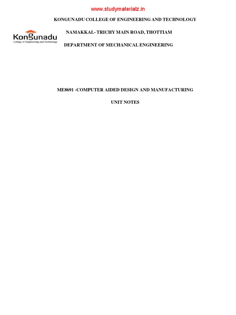 Computer Aided Design Notes for ME8691 | PDF | Engineering Design ...