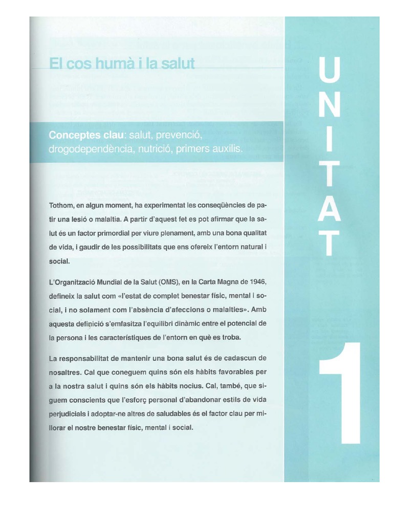 Tema 1 El Cos Humà I La Salut (Text) | PDF
