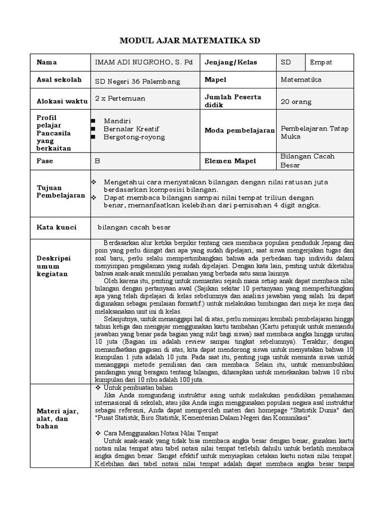 Format Modul Ajar Latihan | PDF
