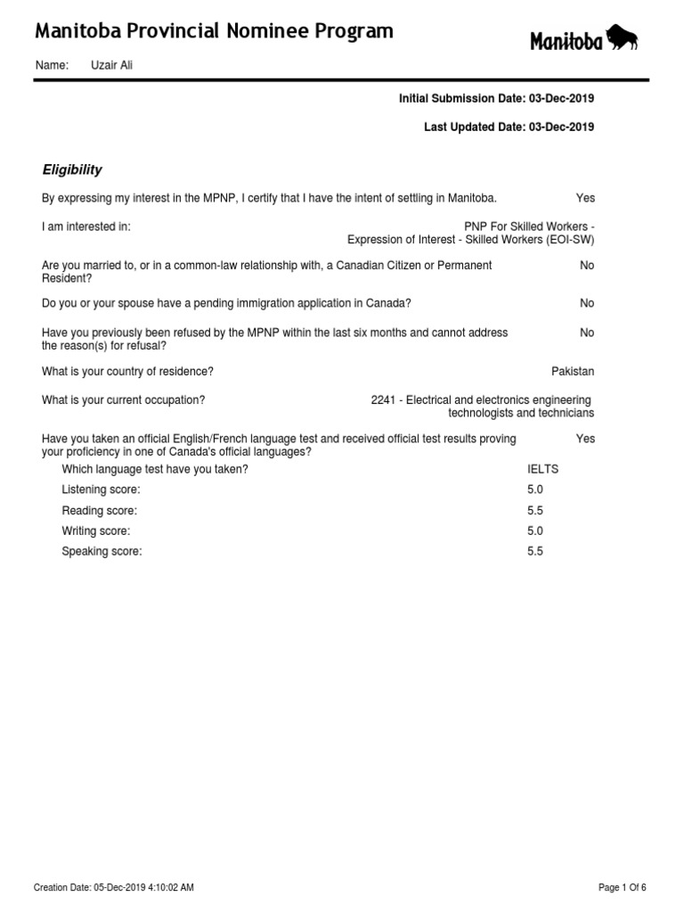 Manitoba Provincial Nominee Program: Eligibility | PDF