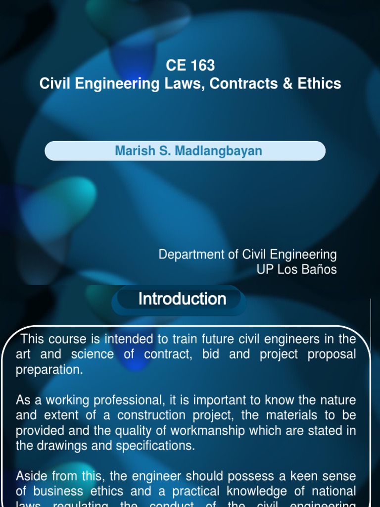 CE 163 Civil Engineering Laws, Contracts & Ethics: Marish S. Madlangbayan | Download Free PDF ...