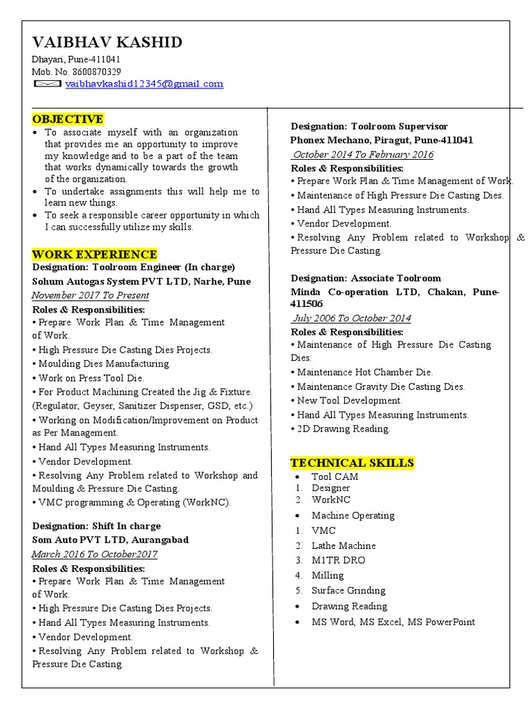 Vibhav Kashid Resume | PDF | Metals | Mechanical Engineering