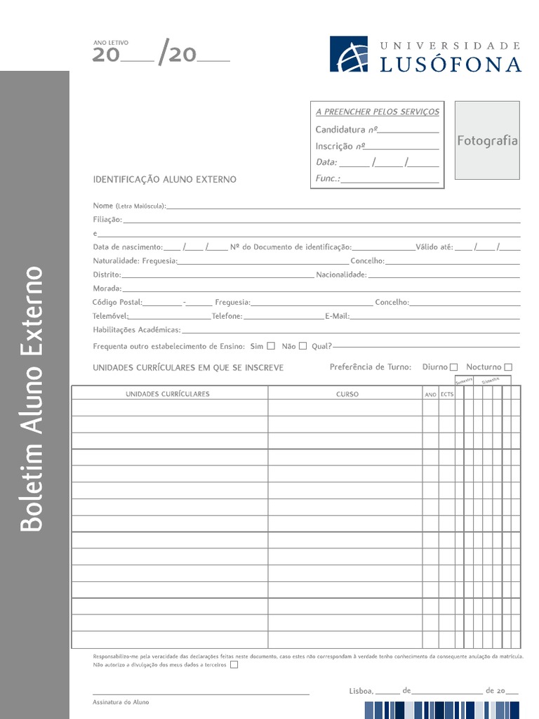 Boletim Alunos Externos - ULHT | PDF