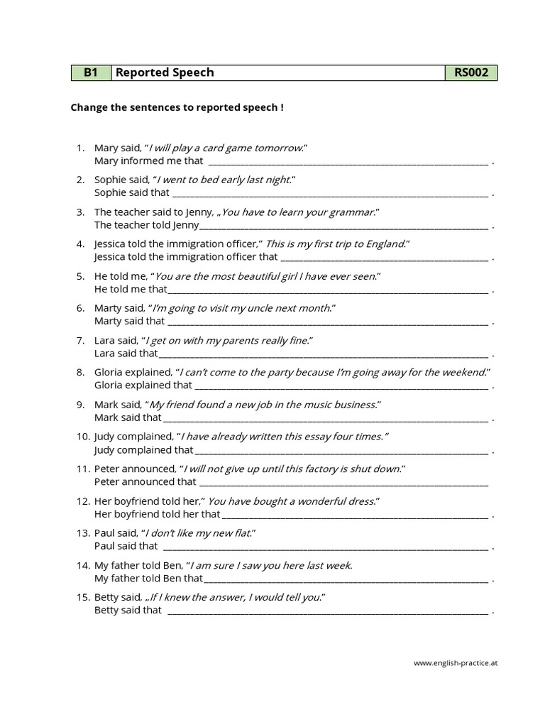 Reported Speech - Practice PDF | PDF
