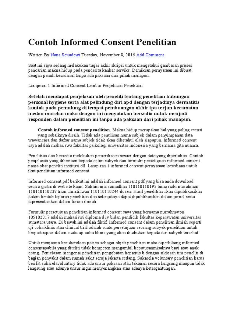 Contoh Informed Consent Penelitian | PDF | Pengembangan Diri