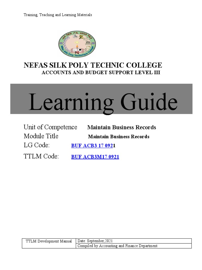 Learning Guide Learning Guide: Nefas Silk Poly Technic College ...