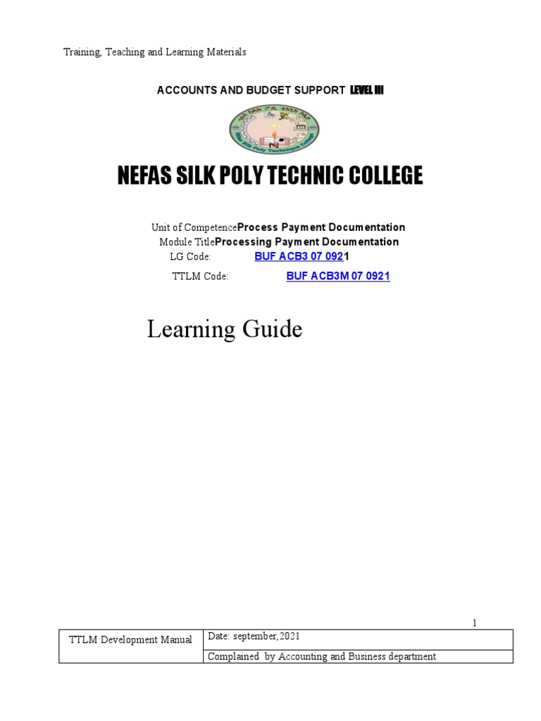 Learning Guide: Nefas Silk Poly Technic College | PDF | Expense ...