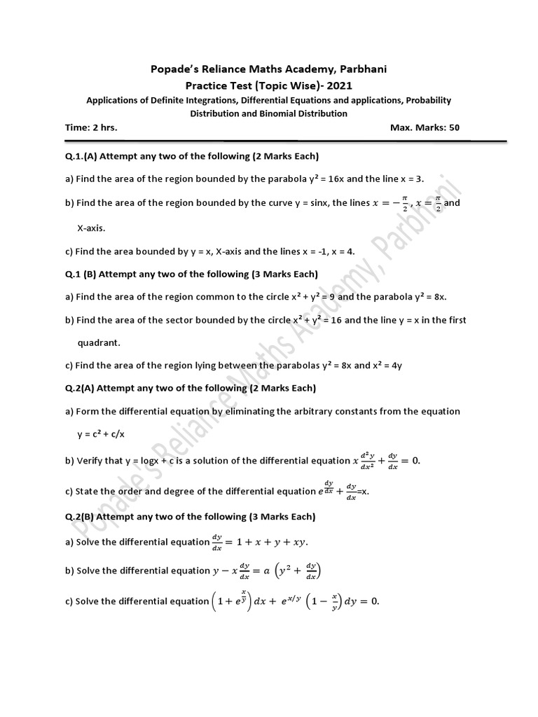 Applications of Definite, Diff Equations Probability and Binomial Dist | PDF | Equations | Variance