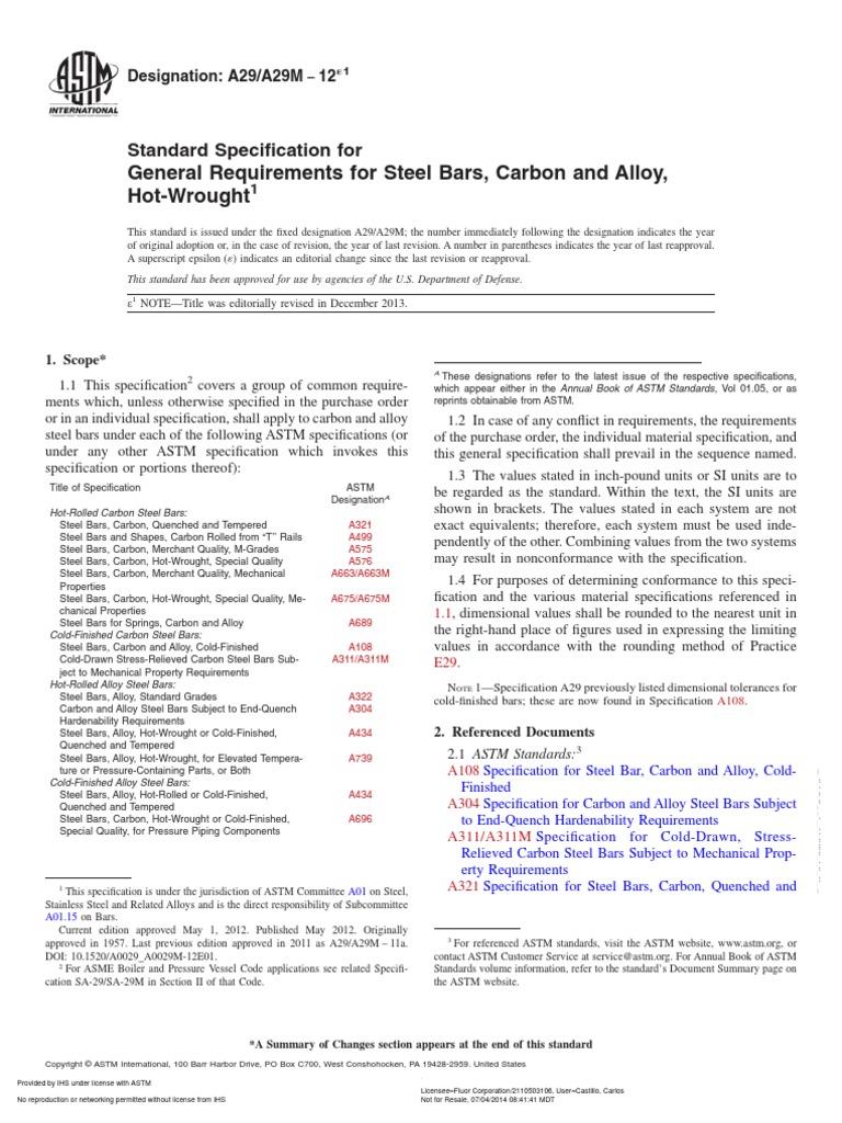 Astm A-29 2012 | PDF | Steel | Heat Treating
