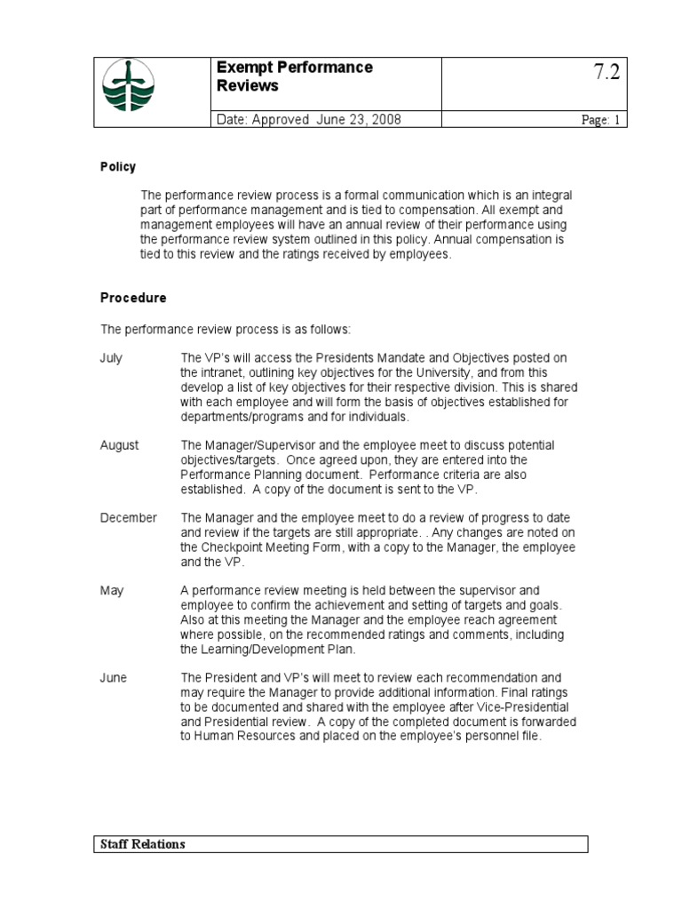 Exempt Performance Reviews: Date: Approved June 23, 2008 | PDF ...