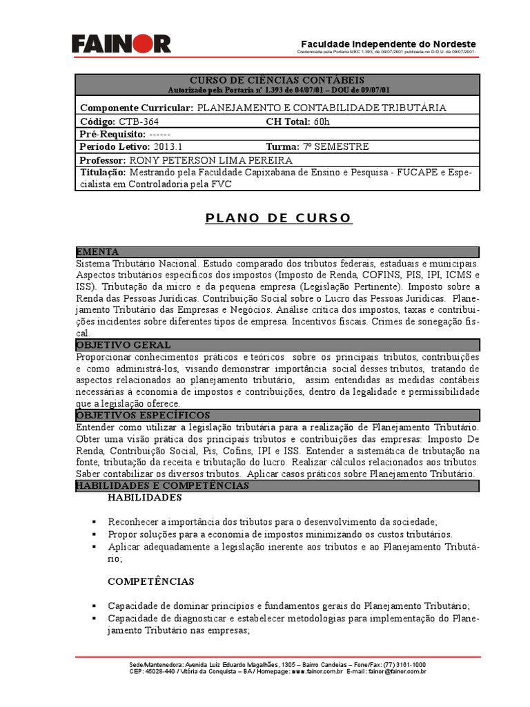 Planejamento e Contabilidade TributÃ¡ria | PDF | Impostos | Contabilidade