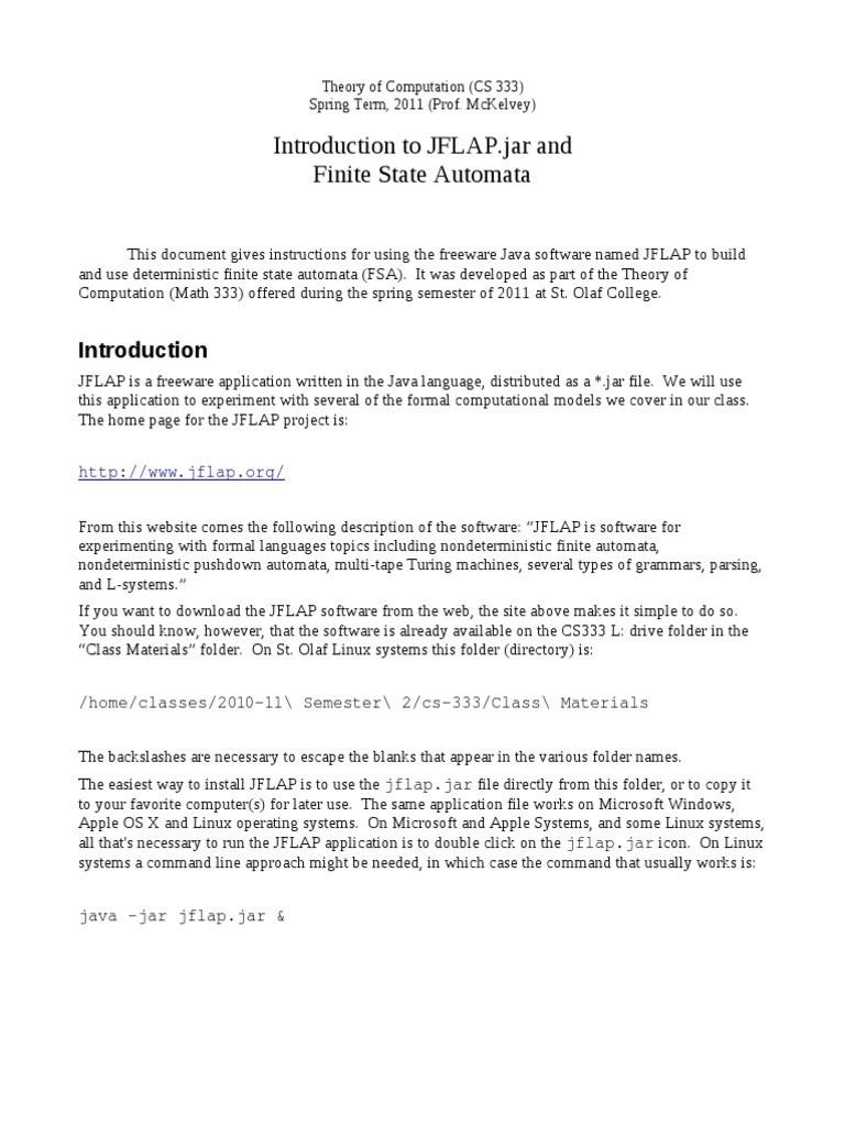 Introduction To Jflap - Jar and Finite State Automata: Theory of ...