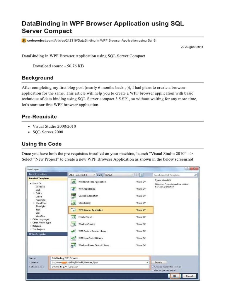 DataBinding in WPF Browser Application Using SQL Server Compact | PDF
