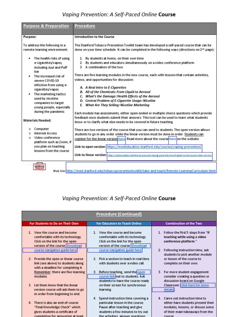 Lesson Plan Vaping Prevention Self Paced Online Course | PDF ...