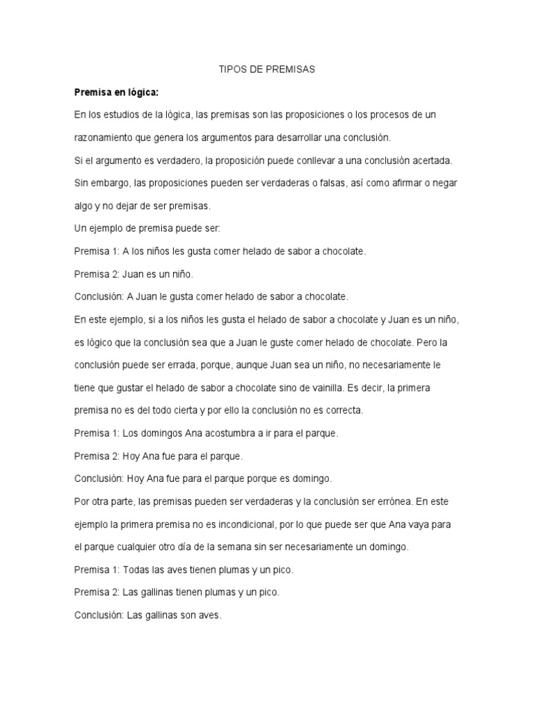 Tipos de Premisas | PDF | Movimientos filosóficos | Lógica