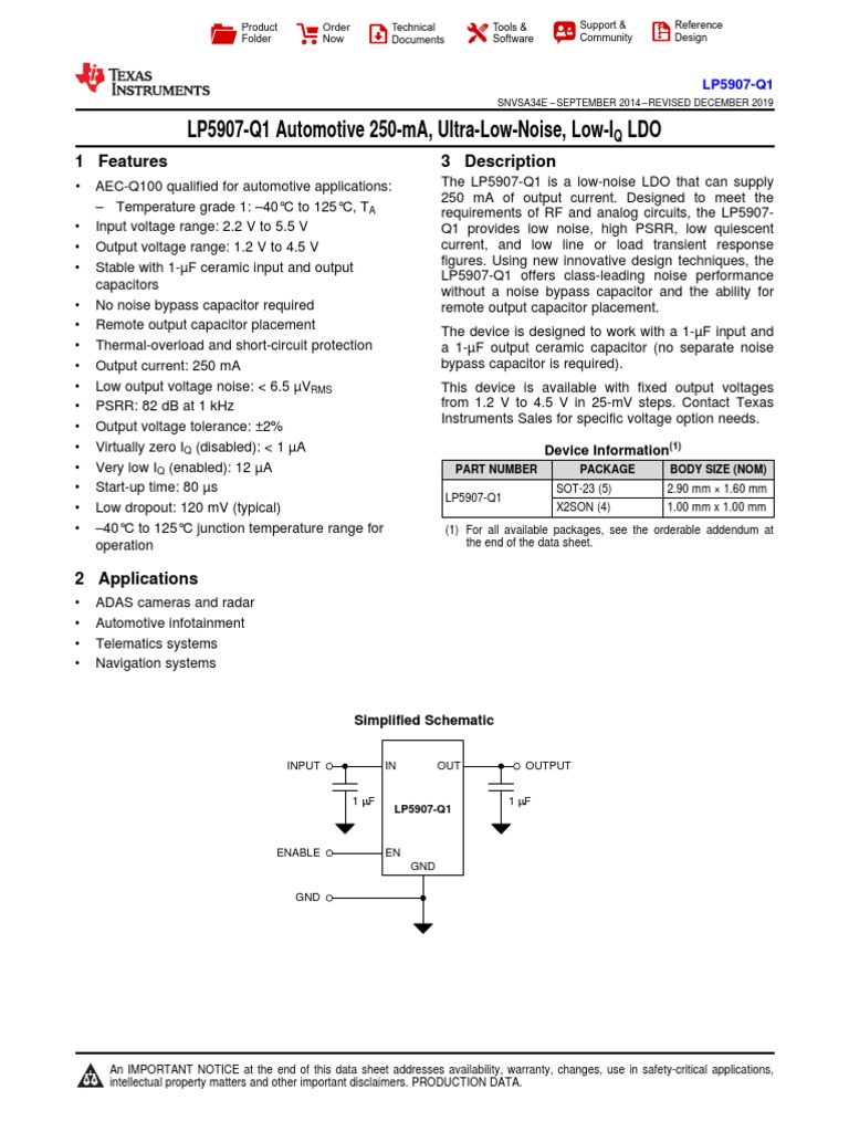 LP5907-Q1 Automotive 250-Ma, Ultra-Low-Noise, Low-I LDO | PDF | Electrostatic Discharge | Capacitor