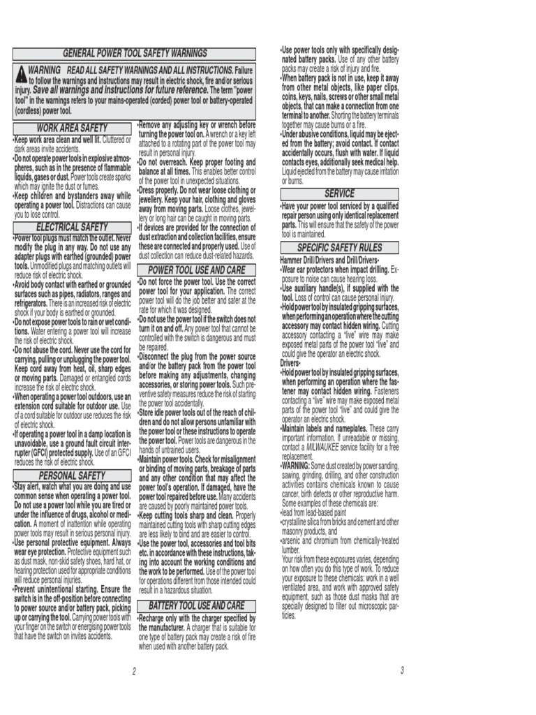 General Power Tool Safety Warnings Warning Save All Warnings and ...