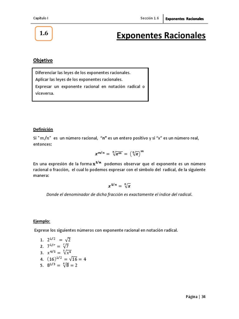 Libro de Matematicas Capitulo I.6 Exponentes Racionales | PDF | Número ...