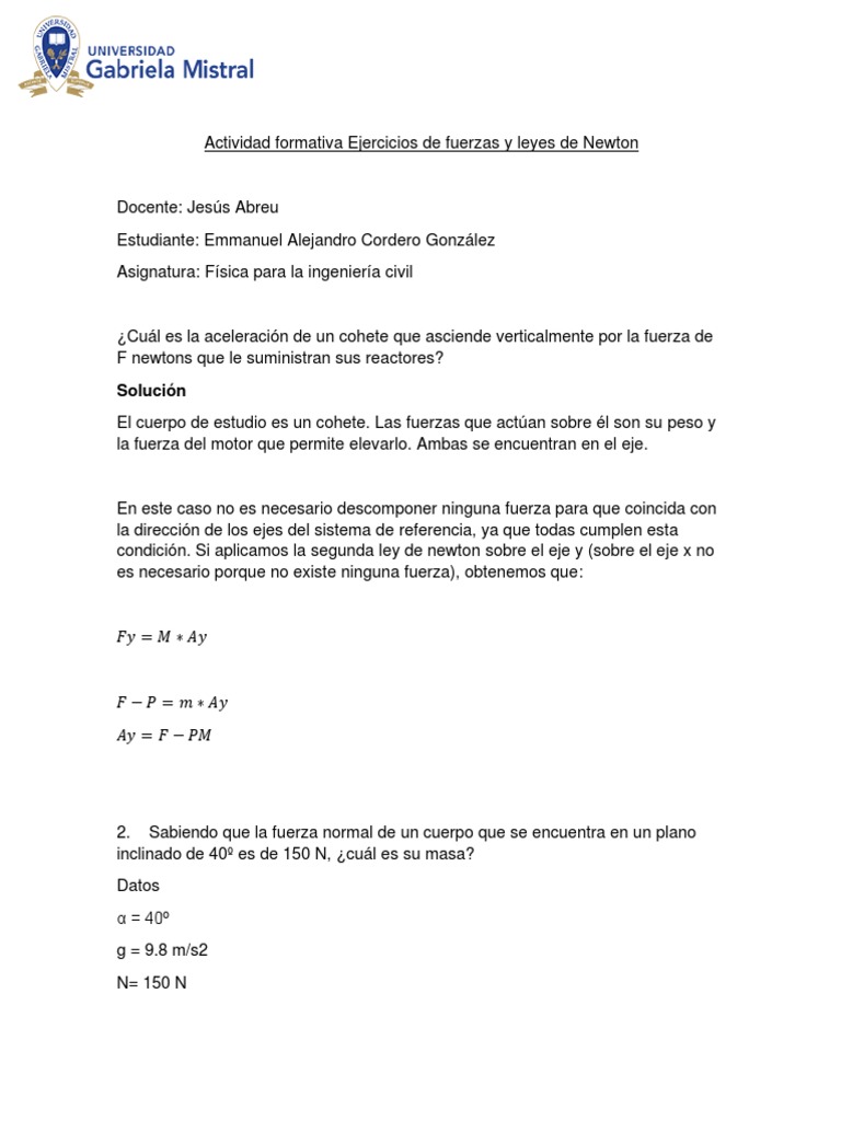 Actividad Formativa Ejercicios de Fuerzas y Leyes de Newton | PDF