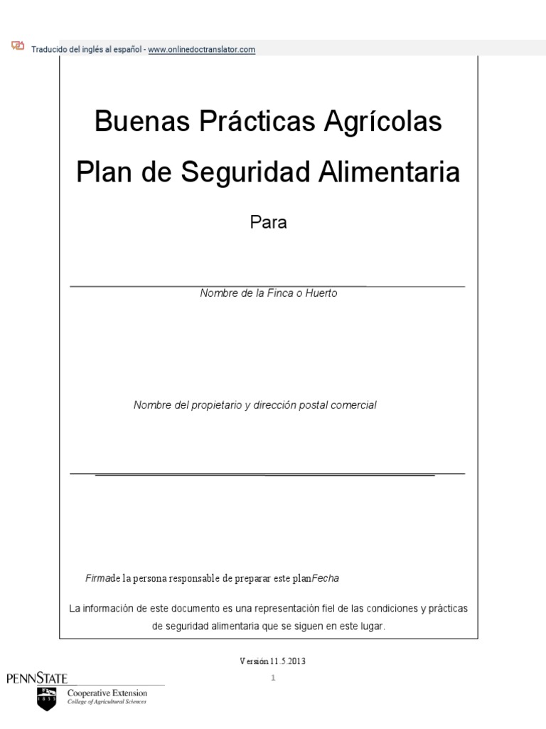 Template Harmonized Food Safety Plan - En.es | PDF | Pesticida | Agua Template Harmonized Food Safety Plan - En.es | PDF | Pesticida | Agua