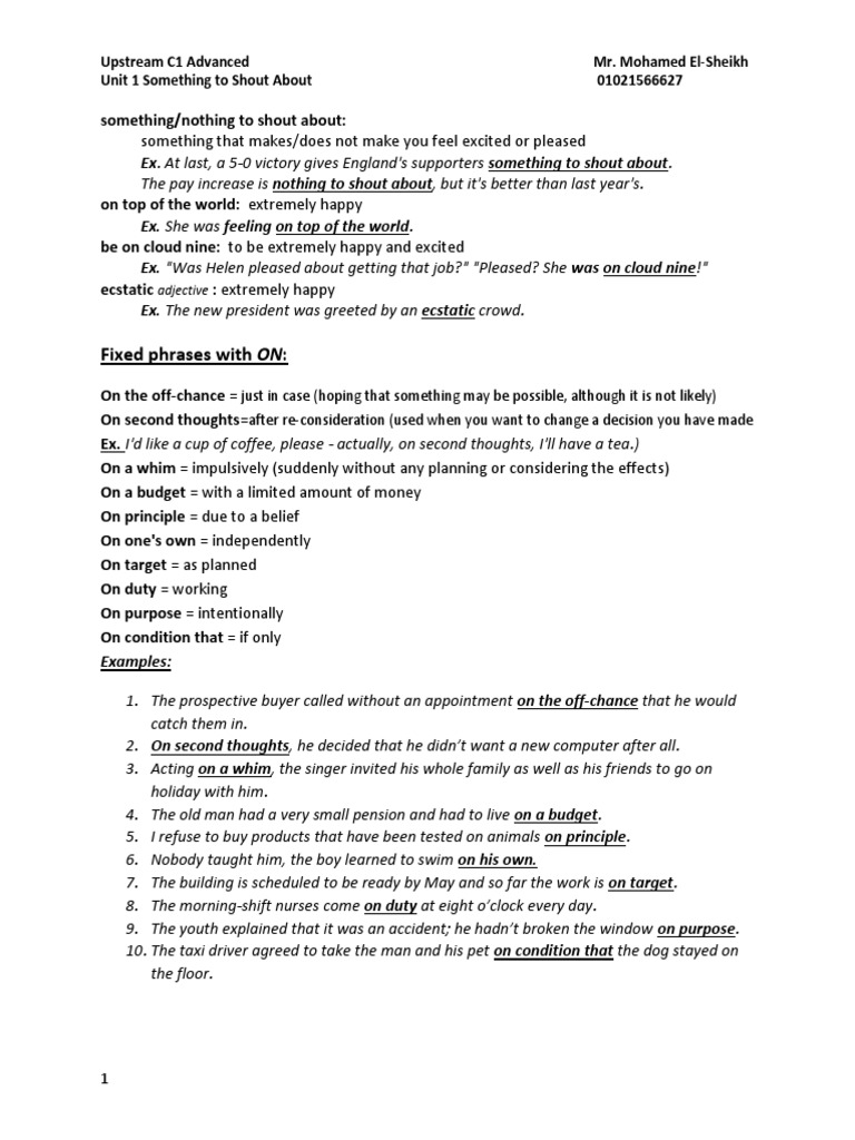 Upstream C1 Unit 1 MR Mohamed ElSheikh | PDF | Adjective