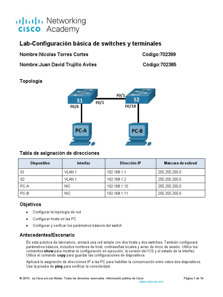 Lab 1 - Configuración Básica Del Switch y Host Basic Switch and End Device Configuration - ILM ...