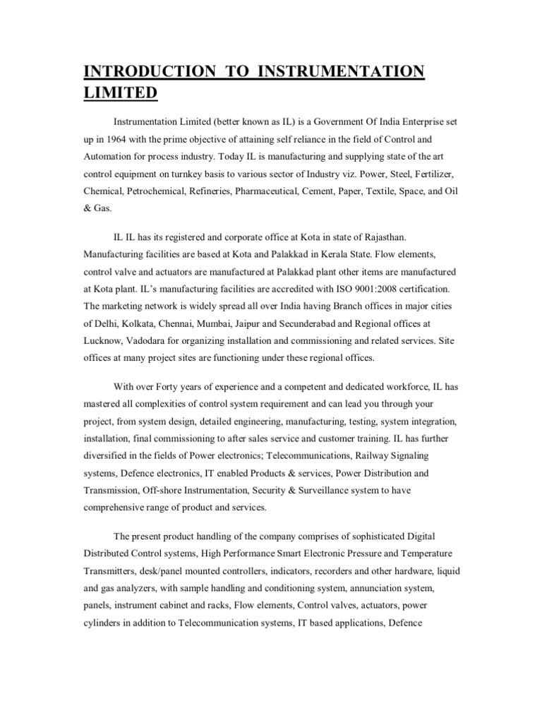 Introduction To Instrumentation Limited | PDF