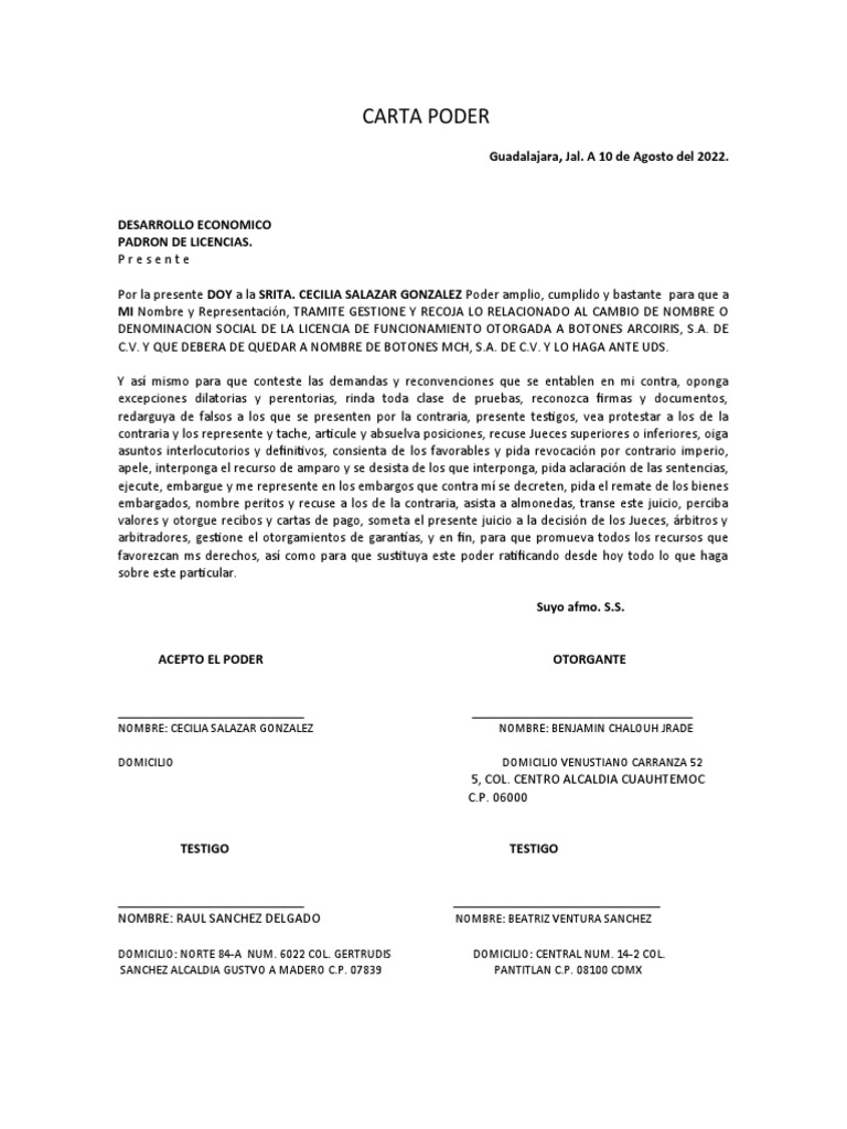 Carta Poder para Cambio de Licencia | PDF | Justicia | Crimen y violencia