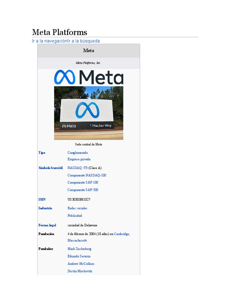 Meta Platforms | PDF | Servicios en línea | Nasdaq