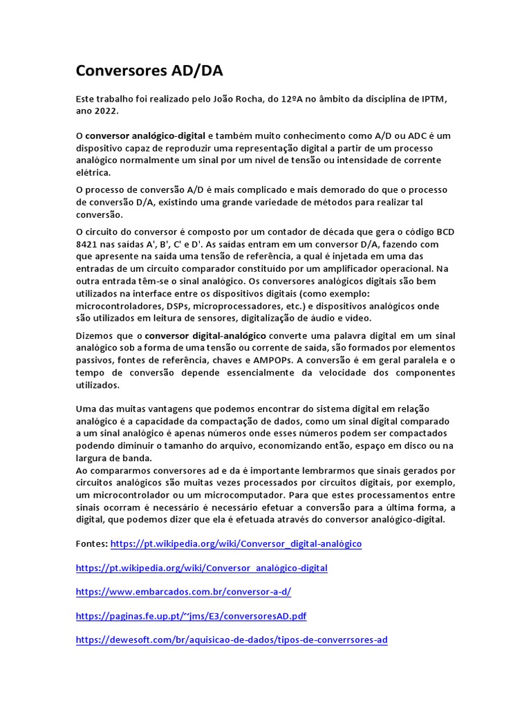 Conversores AD e Da | PDF | Conversor de analógico para digital ...
