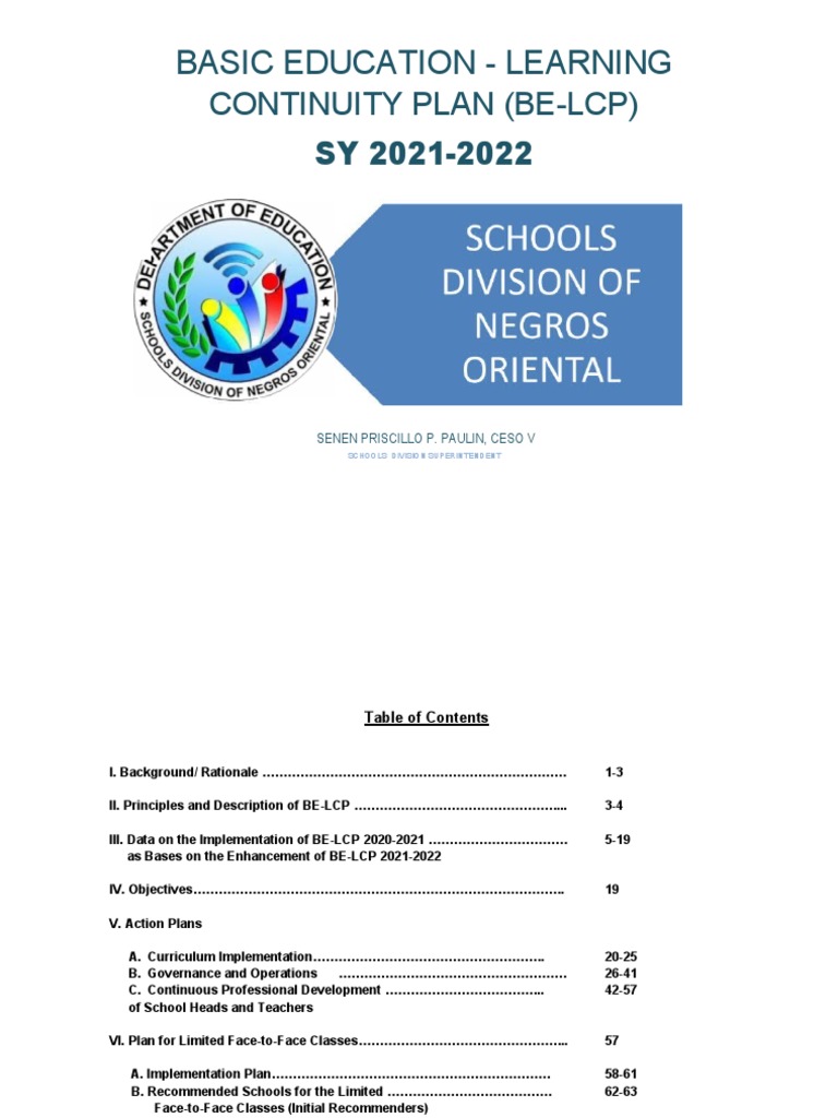Basic Education - Learning: Continuity Plan (Be-Lcp) SY 2021-2022 | PDF | Internet | Learning