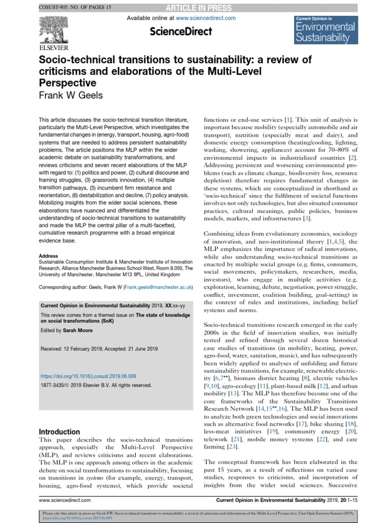 Socio-Technical Transitions To Sustainability: A Review of Criticisms ...