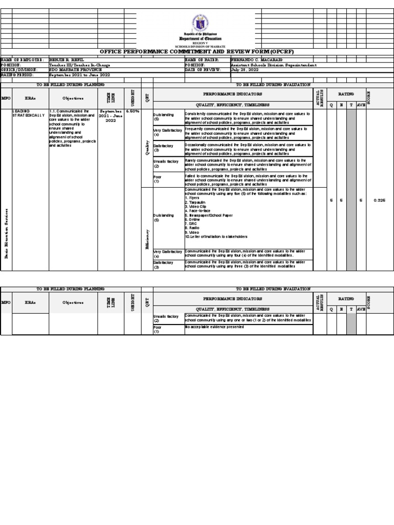 Office Performance Commitment and Review Form (Opcrf) | PDF ...