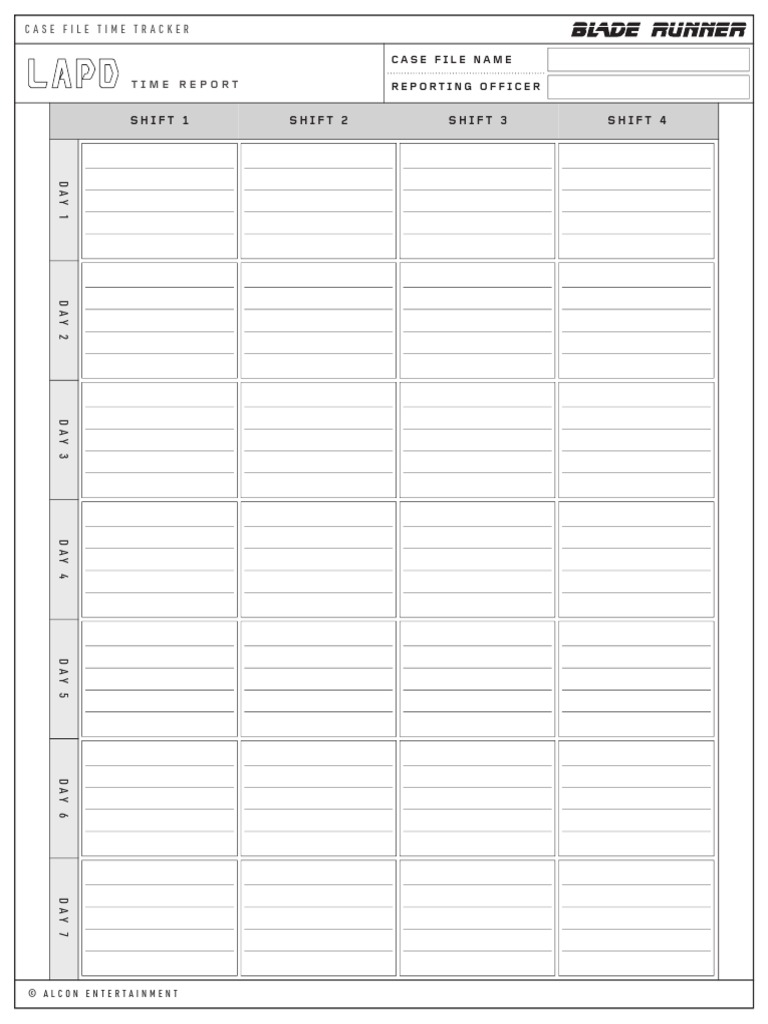 Blade Runner RPG - Case File Time Tracker (Printer Friendly) (OEF ...