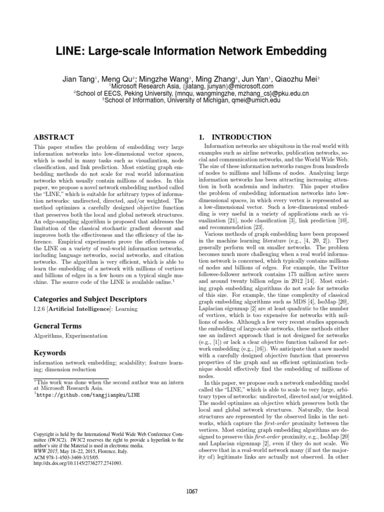 2015 - Tang - Line Large-Scale Information Network Embedding | PDF | Vertex (Graph Theory ...
