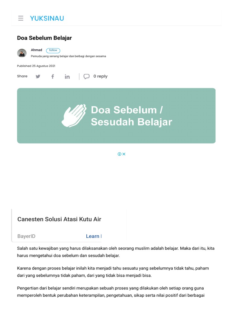 Doa Sebelum & Sesudah Belajar (Arab, Latin, Arti) | PDF