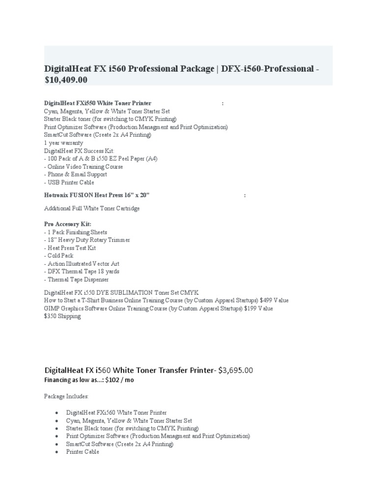 DigitalHeat FX i560 Printer Package Details | PDF | Printing | Printer ...